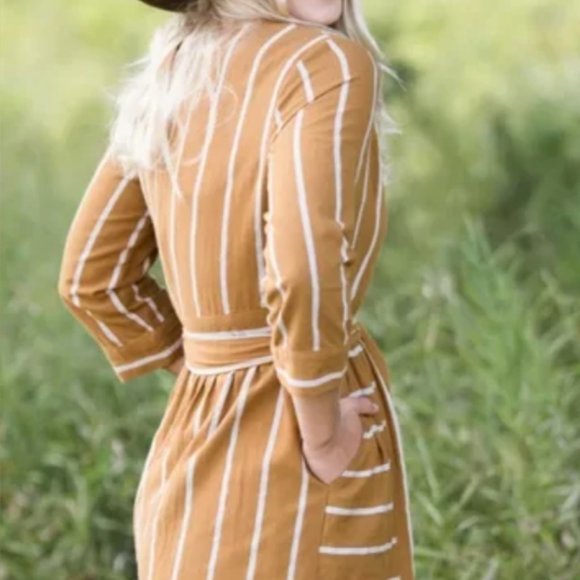 Roolee | Dresses | Roolee Brand New Mod Striped Mustard Midi Dresswith ...